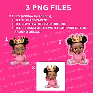 Black Baby Princess Baby Shower Clipart, 3 PNG, Little Black Girl Queen ...