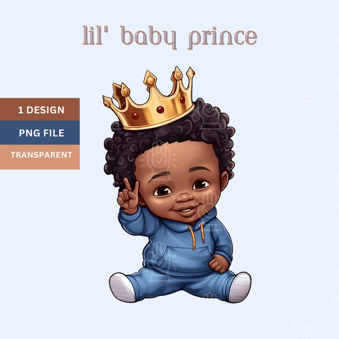 Black Baby Prince Baby Shower Clipart, Little Black Boy With Gold Crown ...