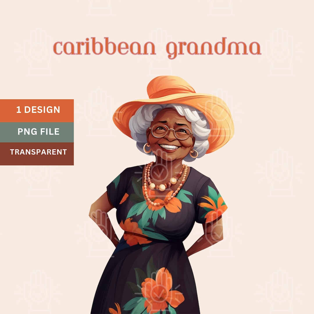 Black Elder Woman Clipart, Caribbean Grandma, Grandmother With Hat ...