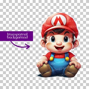 Super Cartoon Clipart, 6 PNG, Baby Plumber in Red Overalls, Video Game ...