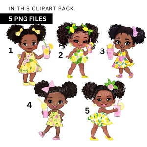Pink Lemonade Baby Girl Clipart, 5 PNG, Little Black Girl in Lemon ...