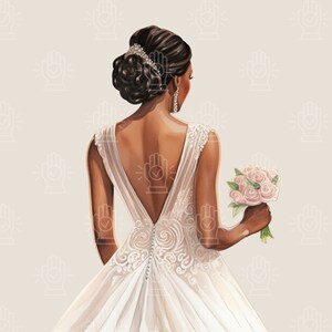 Black Bride Back View Clipart, 7 PNG, Wedding Woman With Veil, Flowers ...