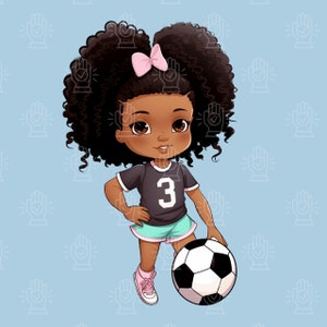 Black Soccer Player Girl Clipart, 4 PNG, Children's Illustration ...