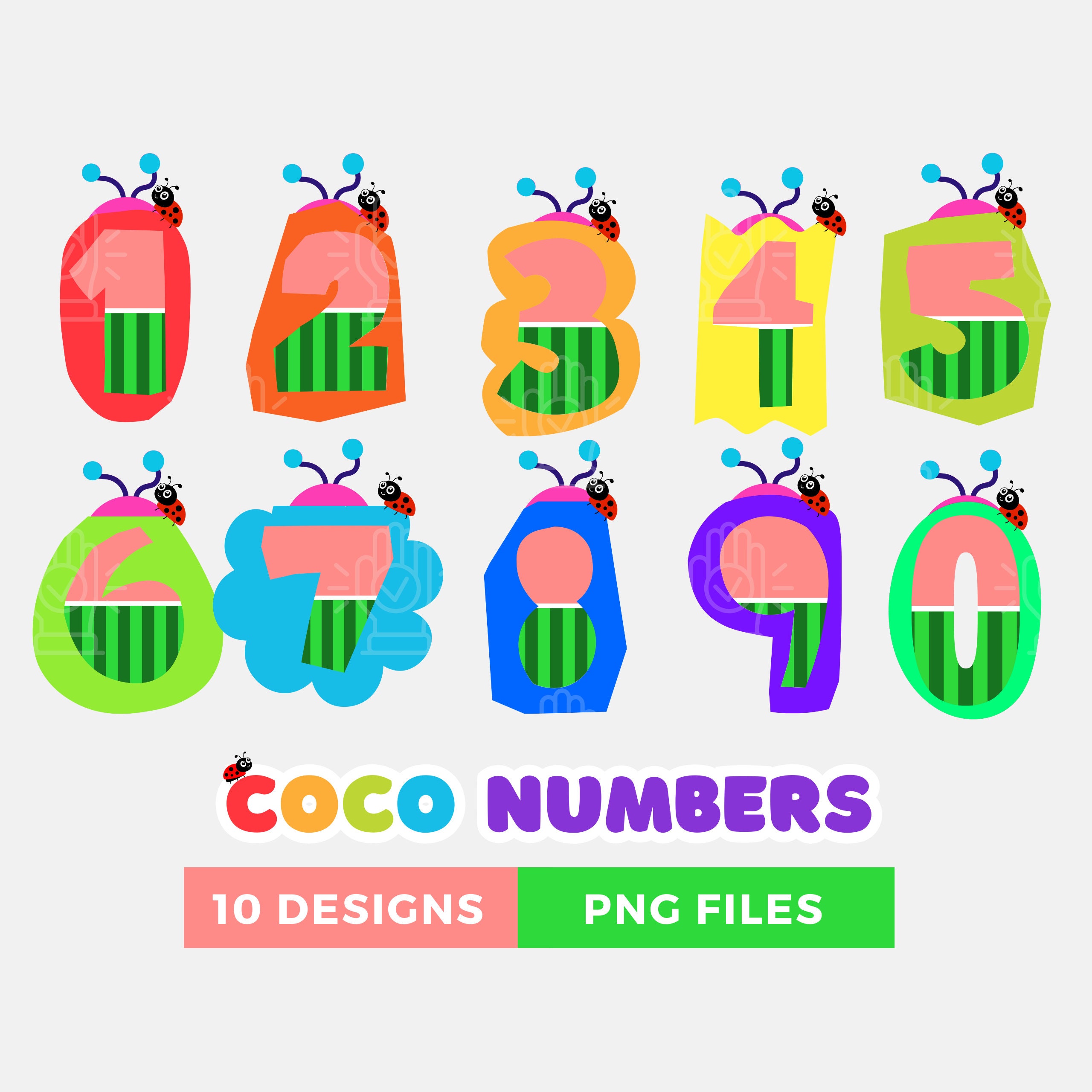 Coco Numbers PNG Bundle Watermelon Print Numbers Melon - Etsy UK