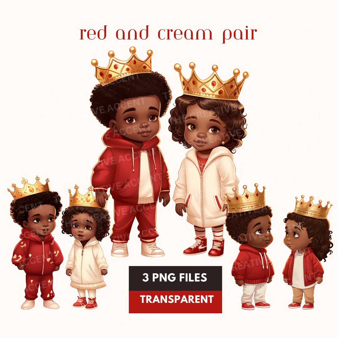Black Baby Girl and Boy Clipart, 3 PNG, Crimson Red and Cream Theme ...