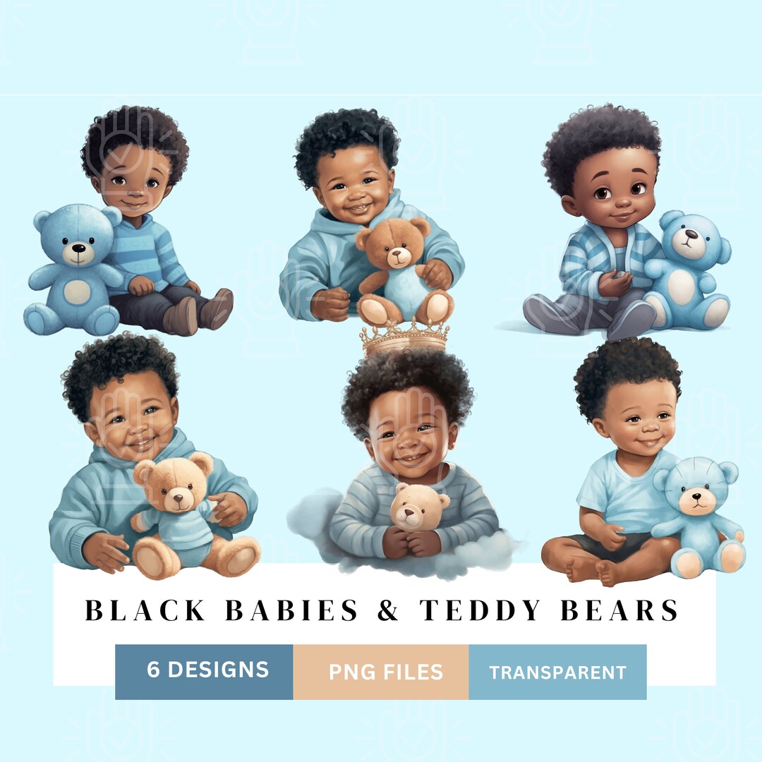 Little Black Boy Prince Baby With Teddy Bears, Baby Shower PNG, African ...