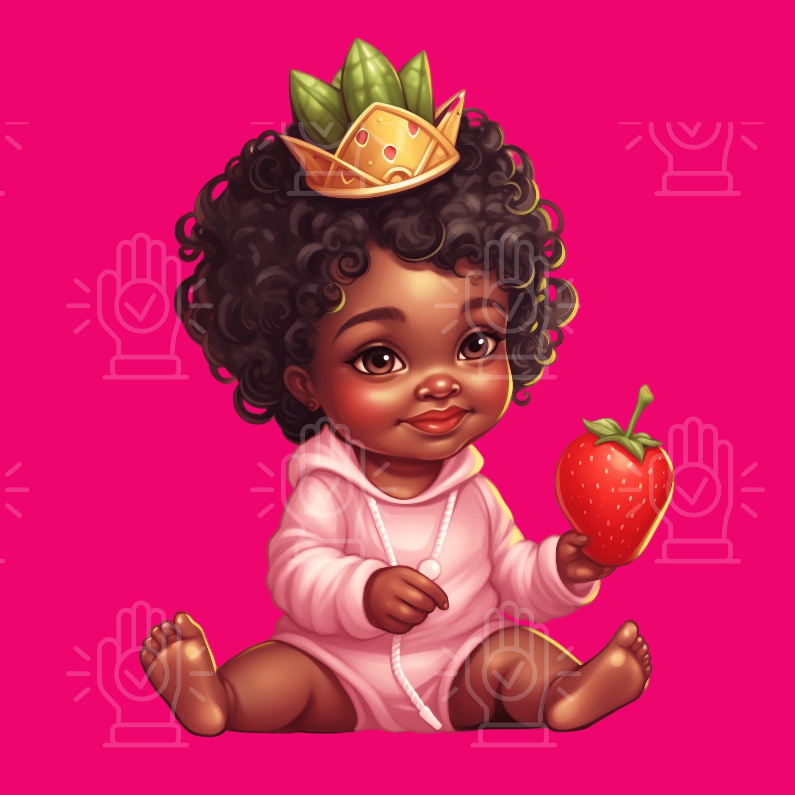 Strawberry Baby Shower Clipart Black Baby Princess 9 PNG - Etsy