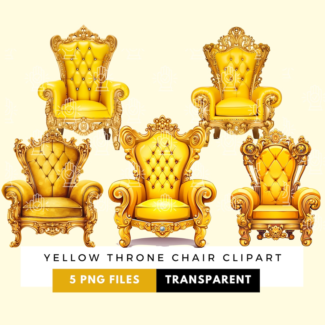 Yellow Throne Clipart, Royal Theme, PNG, Yellow and Gold Chair, King ...