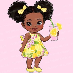 Pink Lemonade Baby Girl Clipart, 5 PNG, Little Black Girl in Lemon ...