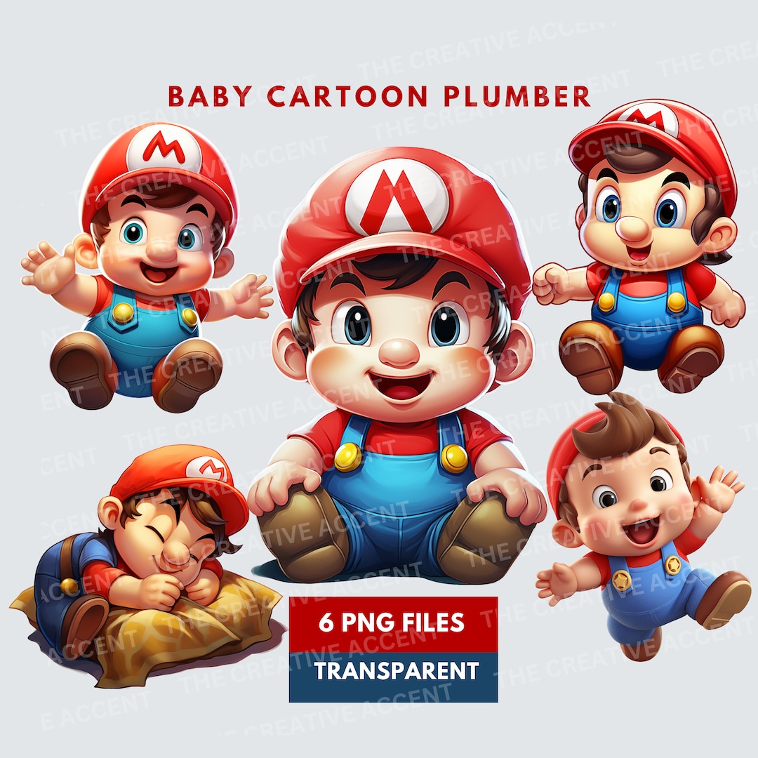 Super Cartoon Clipart, 6 PNG, Baby Plumber in Red Overalls, Video Game ...