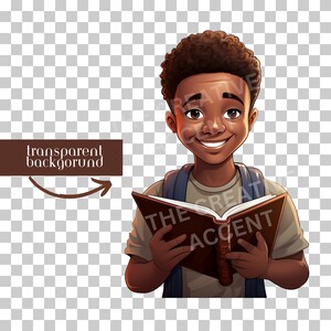 Black Boy Reading Clipart, 37 PNG Bundle, Afro, Children's Book ...