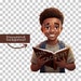 Black Boy Reading Clipart, 37 PNG Bundle, Afro, Children's Book ...