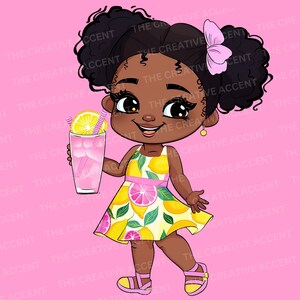 Pink Lemonade Baby Girl Clipart, 5 PNG, Little Black Girl in Lemon ...