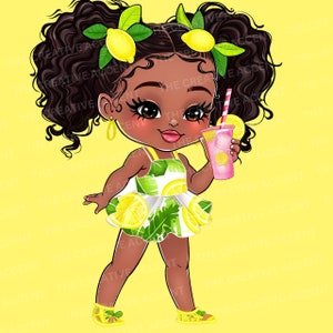 Pink Lemonade Baby Girl Clipart, 5 PNG, Little Black Girl in Lemon ...