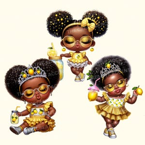 Lemonade Baby Girl Clipart, 14 PNG, Little Black Girl in Lemon Print ...