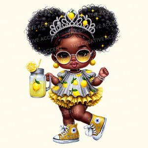 Lemonade Baby Girl Clipart, 14 PNG, Little Black Girl in Lemon Print ...