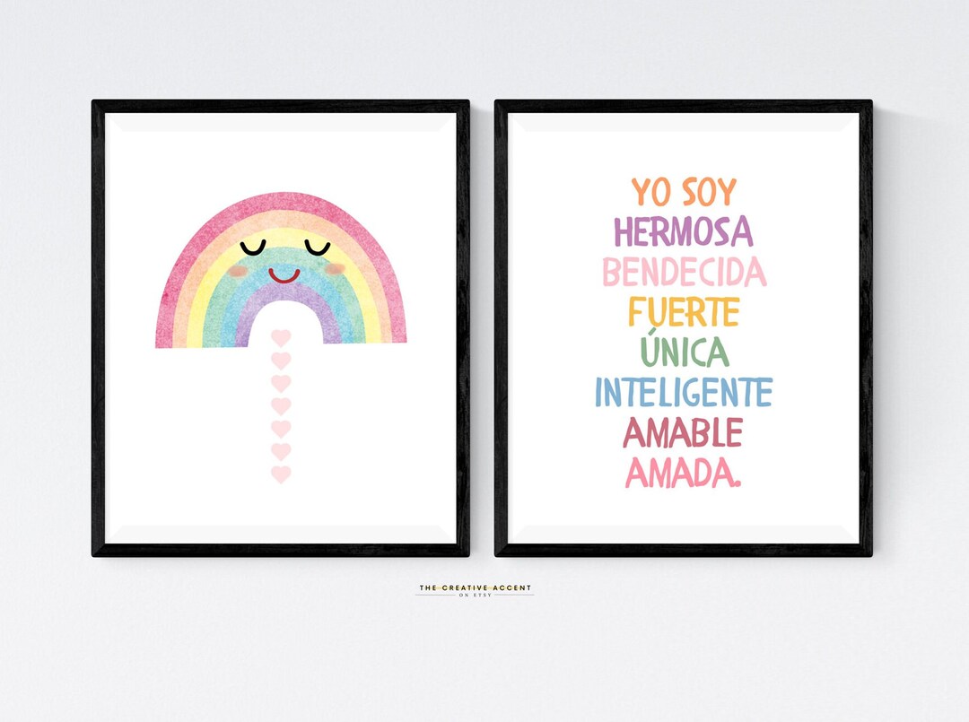 Spanish Affirmations, yo Soy List for Kids: Beautiful Rainbow Art 2 Set ...
