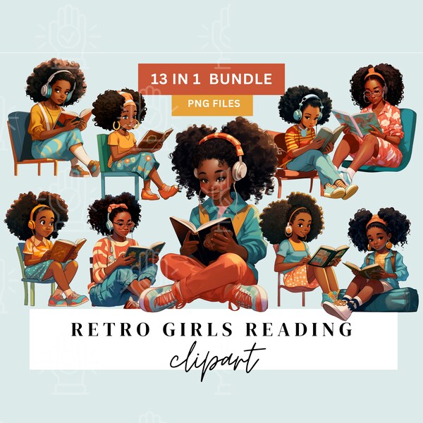 Black Girl Reading Clipart - Etsy