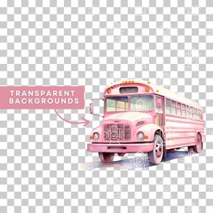 Pink School Bus Clipart, 9 PNG, Hot to Light Pink Bus, Soft Watercolor ...