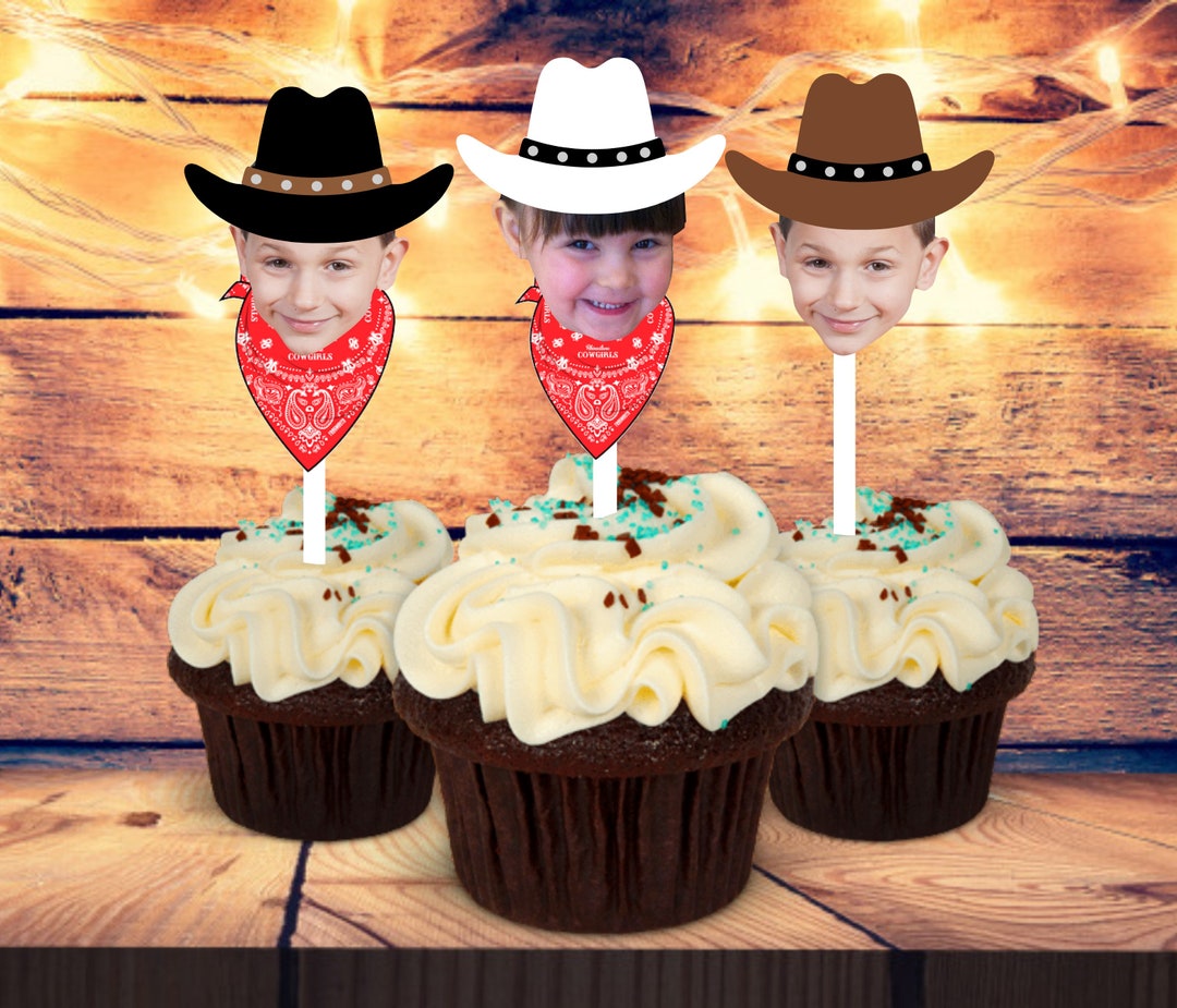Hey Pardner Personalized Face Photo Western Cowboy Party Cupcake ...