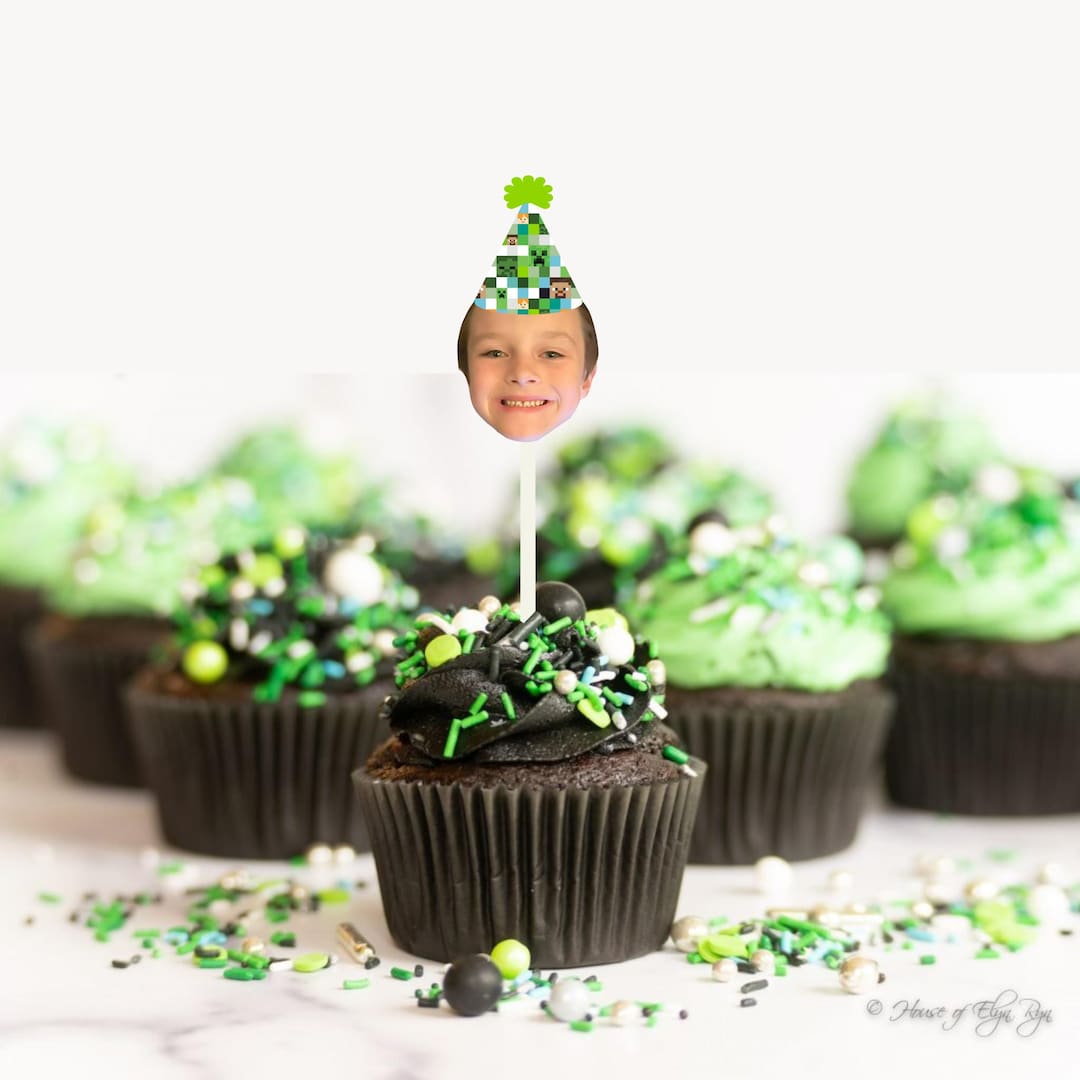 Personalized Cupcake Toppers, Swedish Video Game Pixel Blocks Green ...