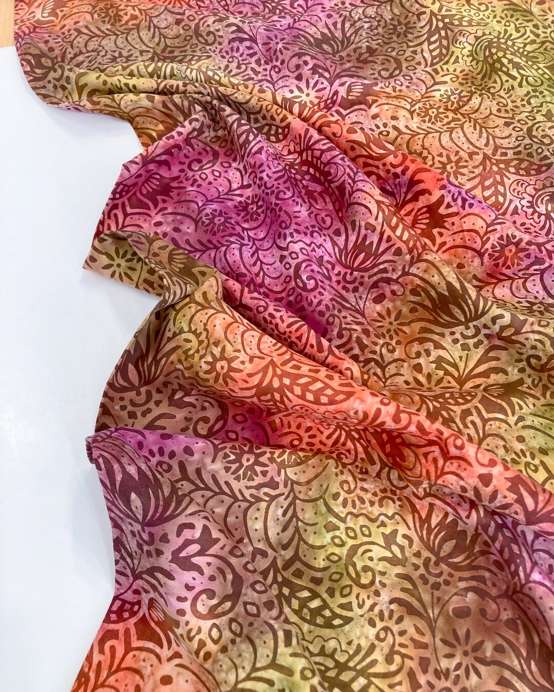 Cotton Batik in Coral and Green - Etsy