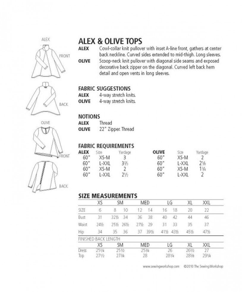 The Sewing Workshop Paper Sewing Pattern: Alex and Olive Tops | Etsy