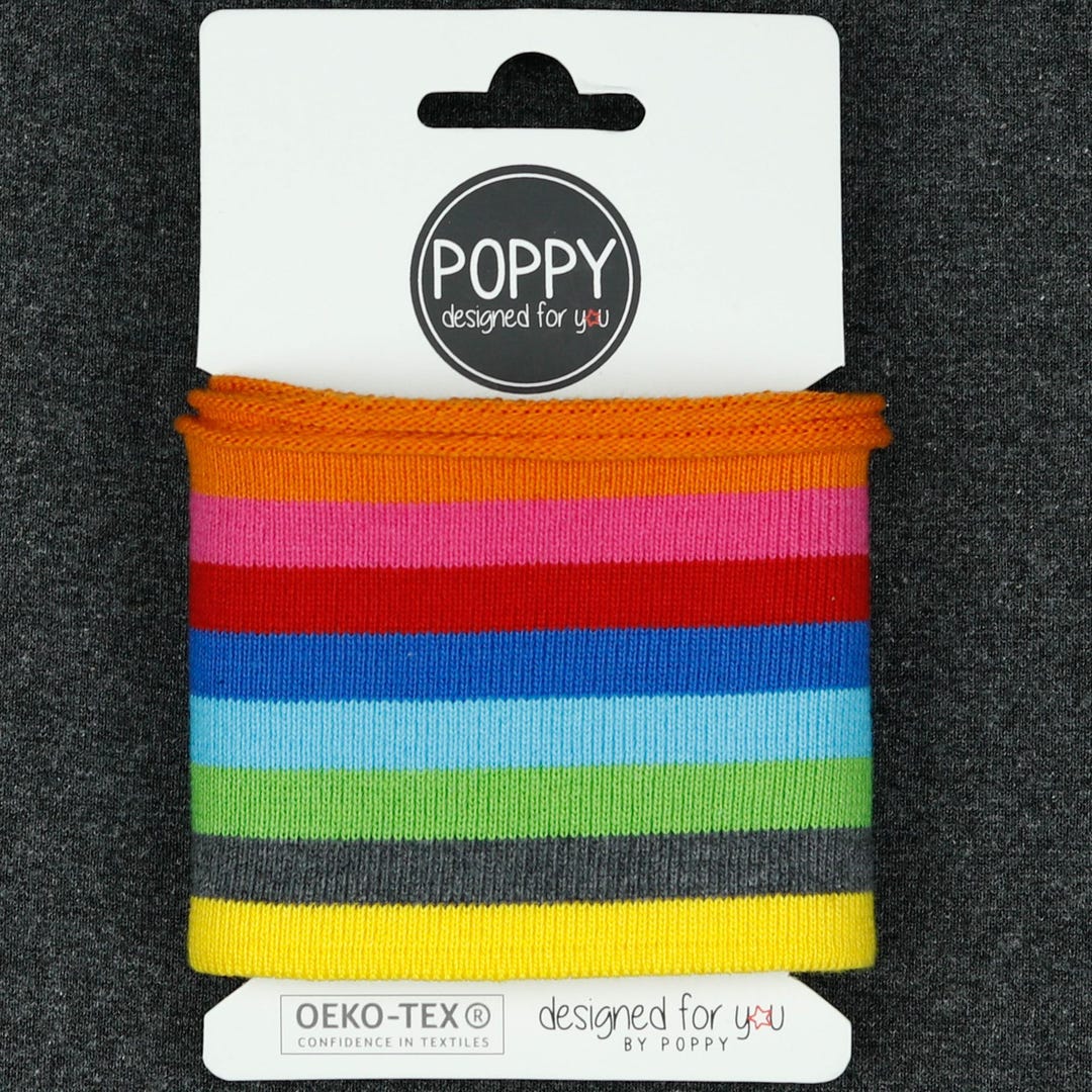 135cm Pre-cut Cotton Jersey Ribbing or Cuffing by Poppy in Rainbow ...