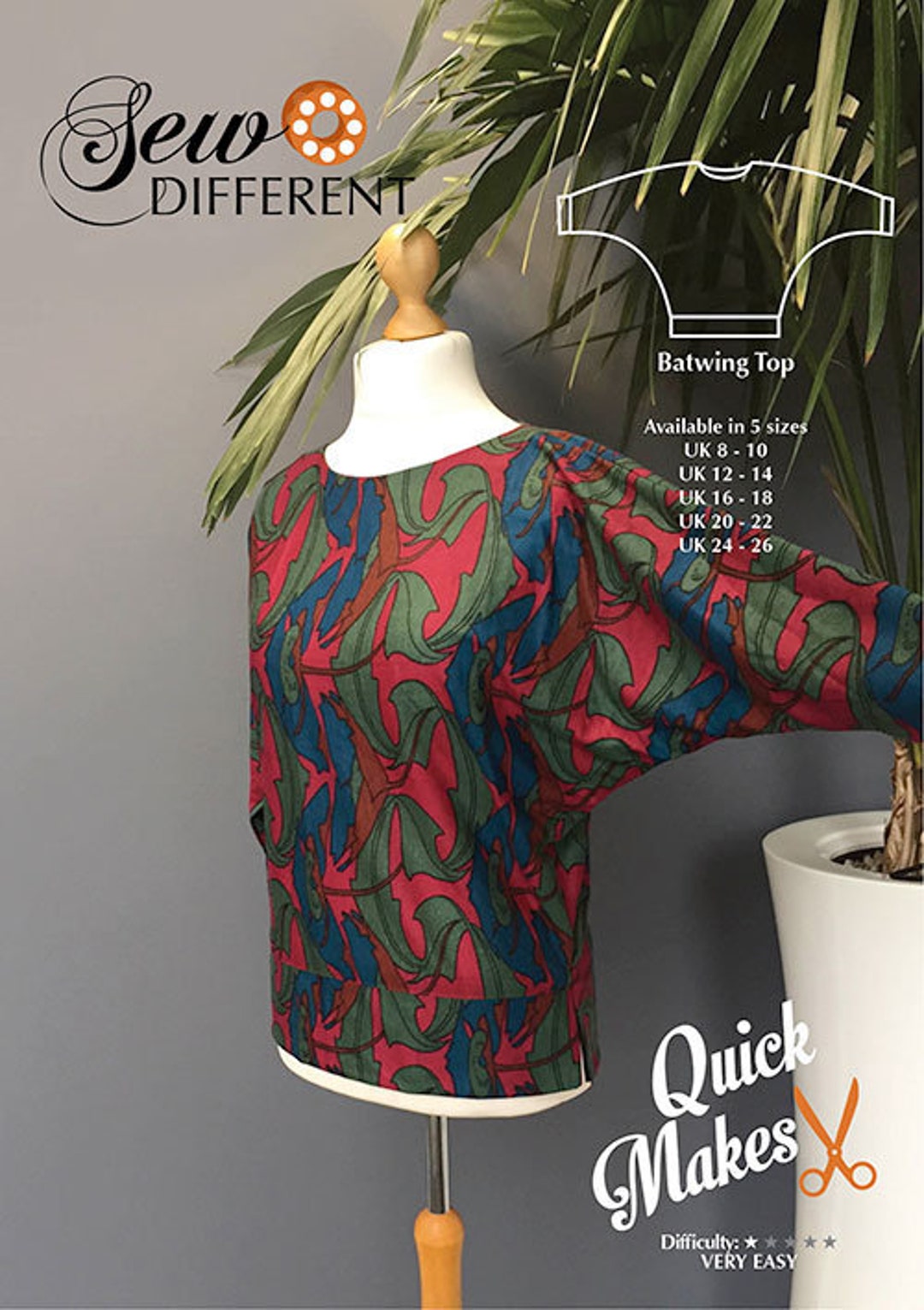 Sew Different Paper Sewing Pattern: Batwing Top UK Sizes 8 - 26 - Etsy