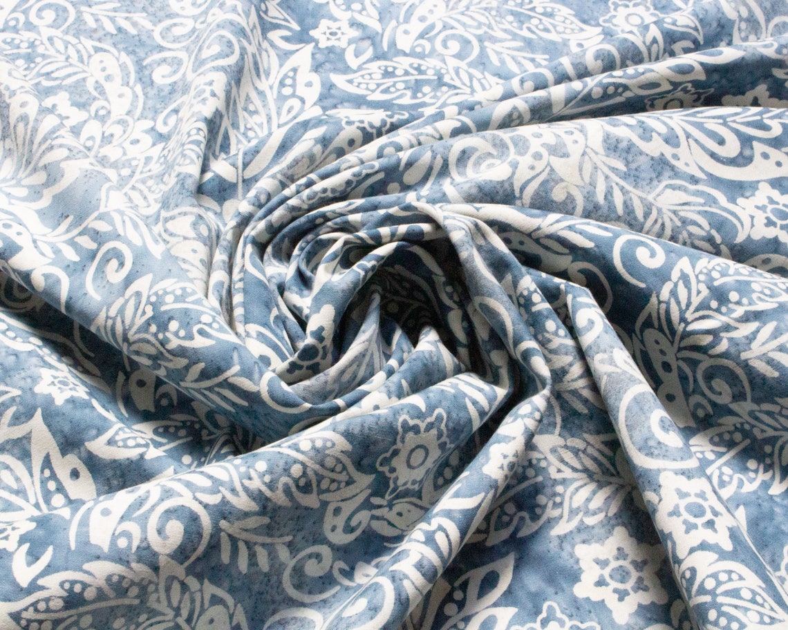 Cotton Batik With Blue and White Floral Design | Etsy UK