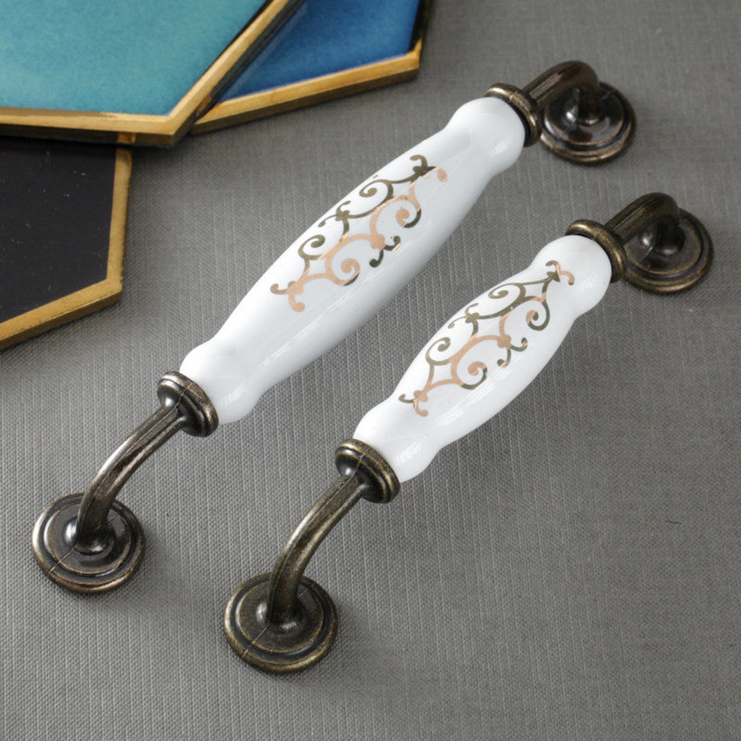 Golden Silk Flower Handle Pull Antique Bronze Ceramic Handle Knob ...