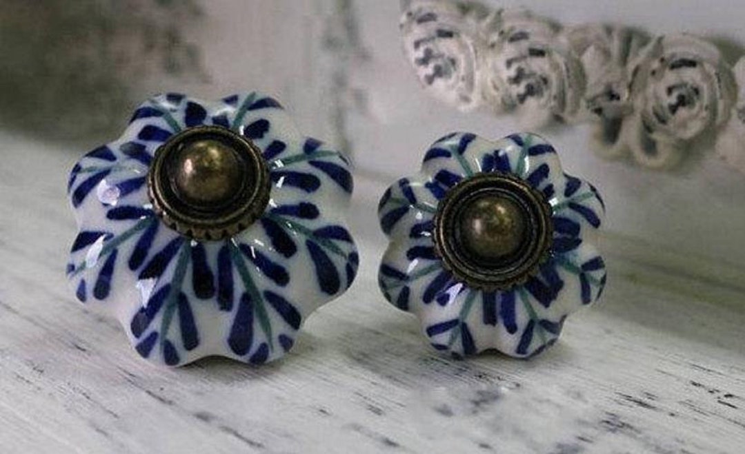 Blue Ceramic Knobs Pull Drawer Knobs Pull Dresser Knobs Handles Kitchen Cabinet Handles Pulls ...