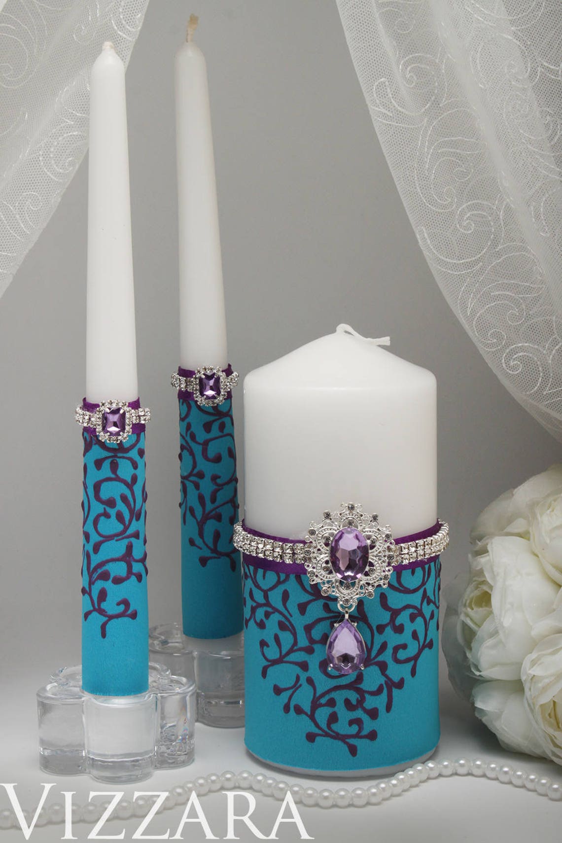 Unity Candles Set Turquoise Wedding Wedding Unity Candle - Etsy