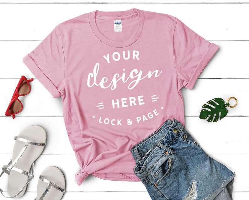 Gildan 5000 Light Pink T-Shirt Mockup Feminine Flat Lay With | Etsy