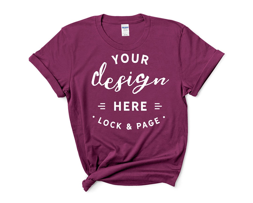 Gildan 64000 Berry T-shirt Mockup Feminine Flat Lay on Clean White ...
