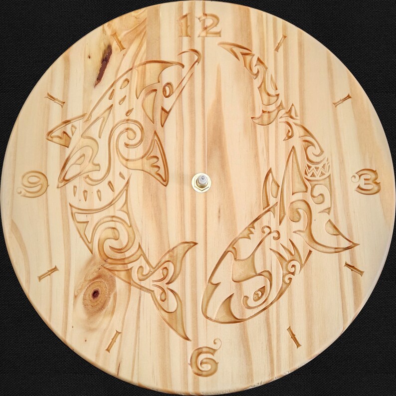 Wall Clock, Wooden Clock, Dolphin & Shark, Designer Clock, Christmas ...