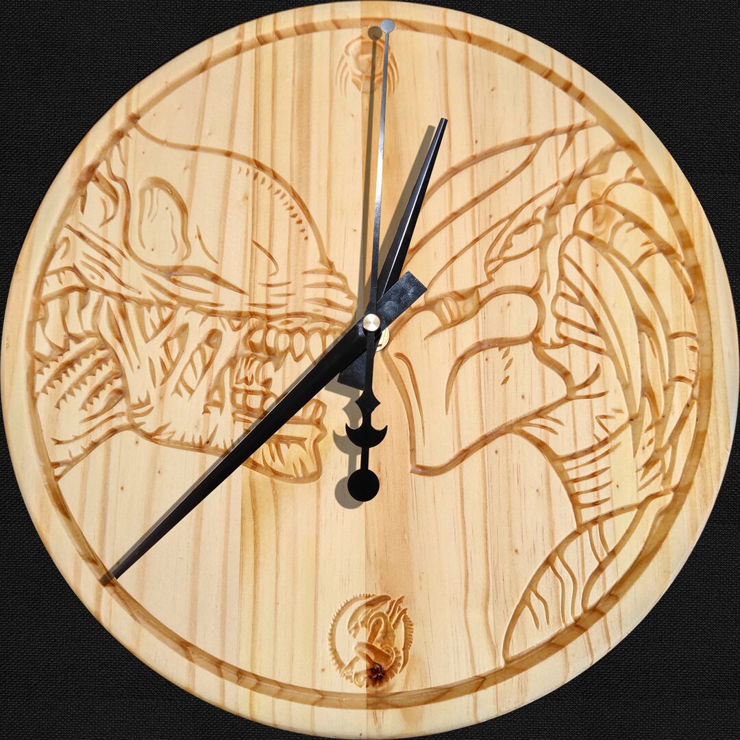 Wall Clock, Wooden Clock, Alien Vs. Predator, Designer Clock, Christmas ...