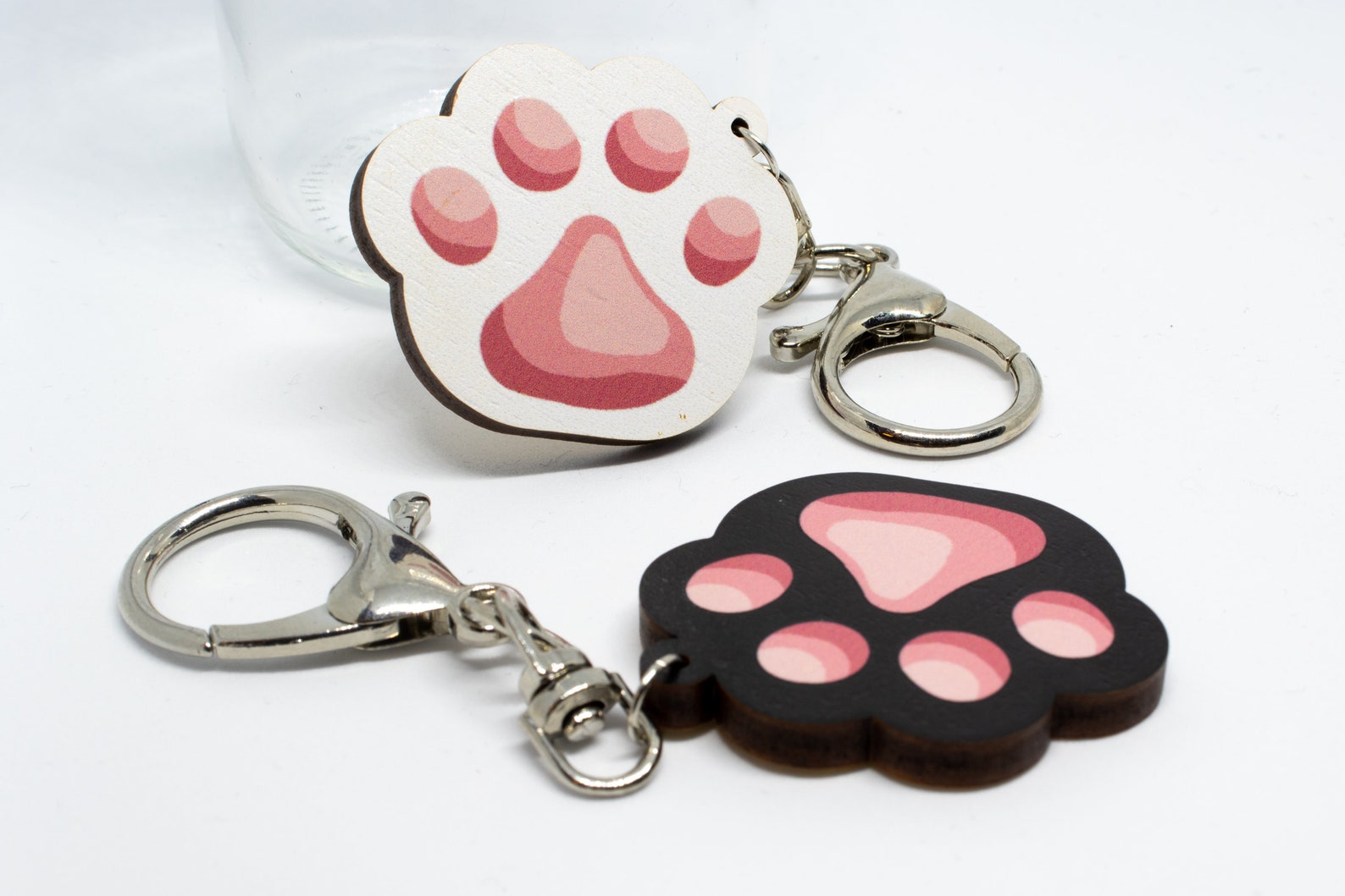 Cat Paw Keychain Wooden Keychain Black Cat White Cat Maple - Etsy