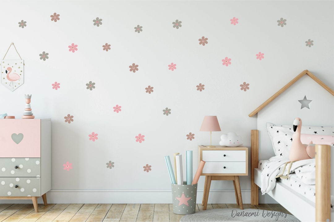 Flower Decal, Hand Drawn Flower Decal, Floral Decal, Wall Decal, Kids ...
