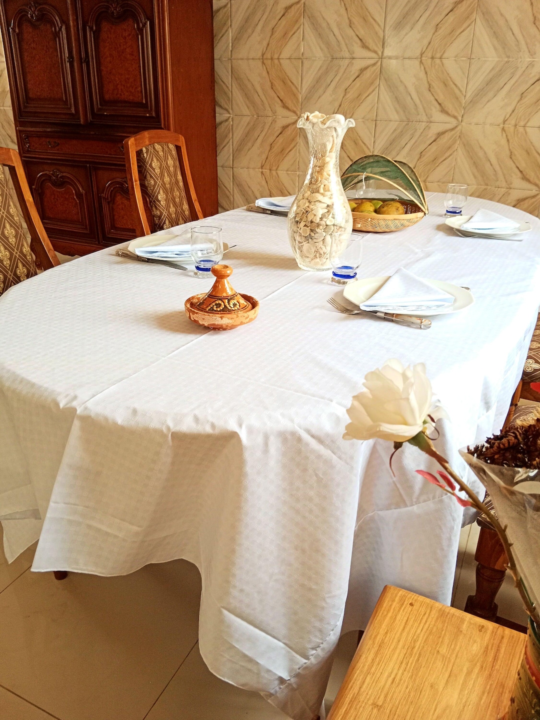 Rectangular White Tablecloth 250x150 Cm in Rich Bazin Fabric and ...