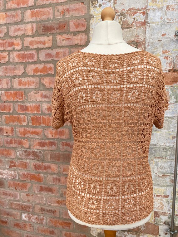 Vintage Bronze Sparkly Crochet Top Hand-knitted Met… - Gem