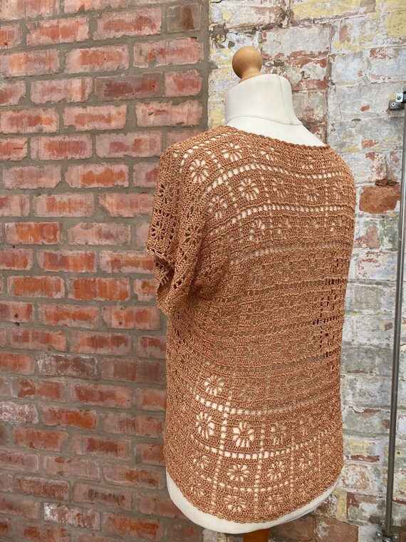 Vintage Bronze Sparkly Crochet Top Hand-knitted Met… - Gem