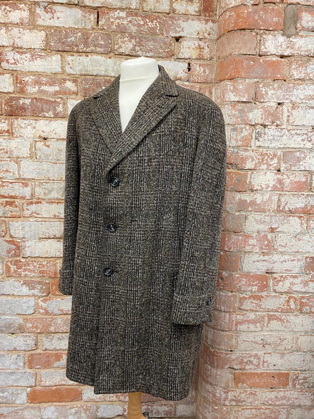 1960s Vintage Mod Coat Gent's Single-breasted Grey & Mustard Tweed ...