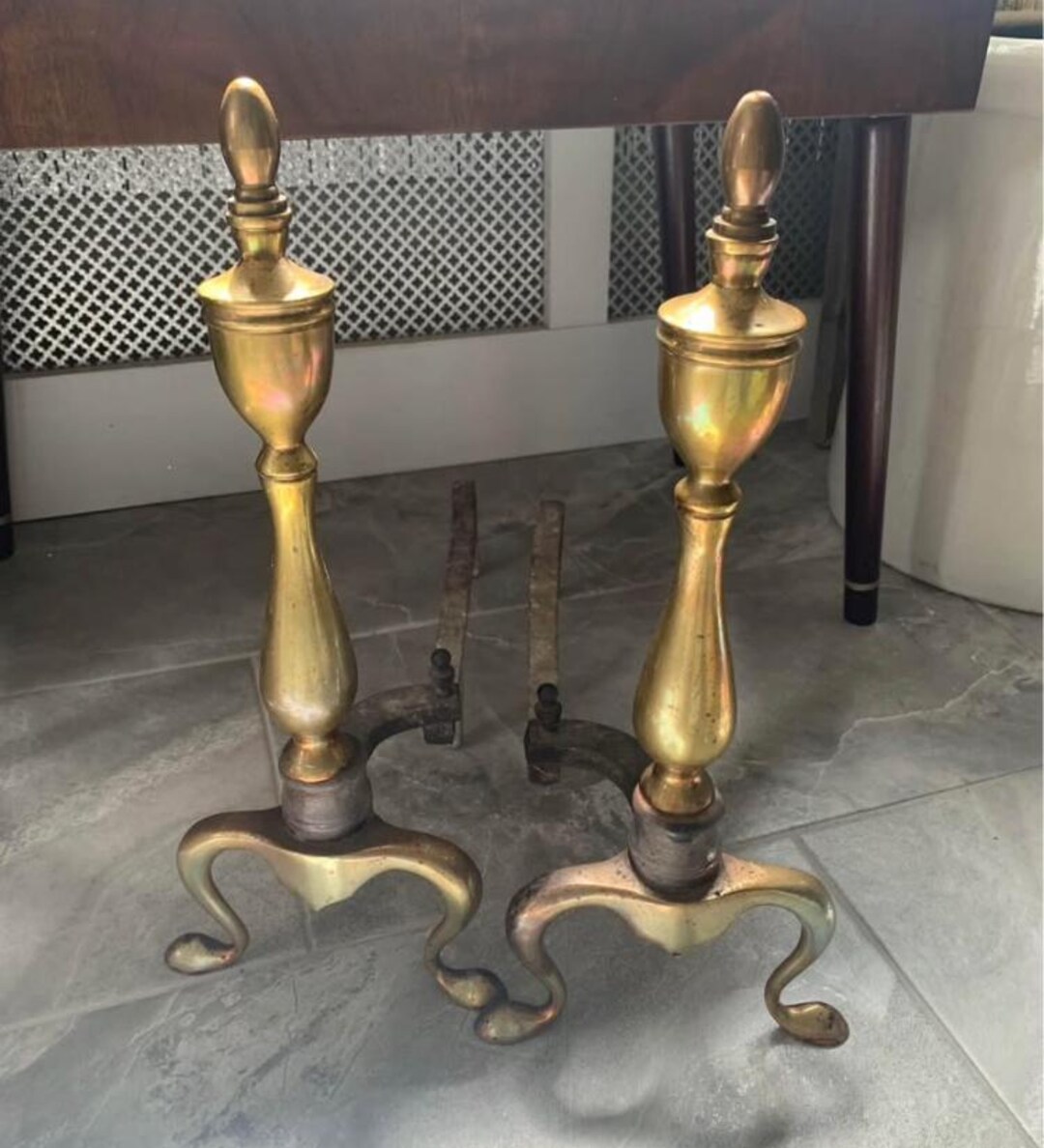 Vintage Brass Fireplace Andirons Classic Decor Log Holders Insert ...