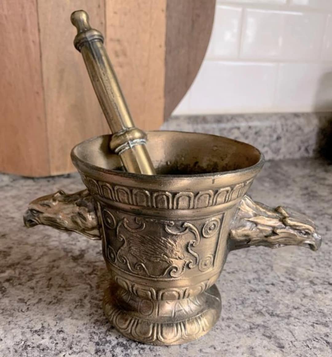 Vintage Brass Apothecary Pharmacy Mortar & Pestle Grinder Eagle ...