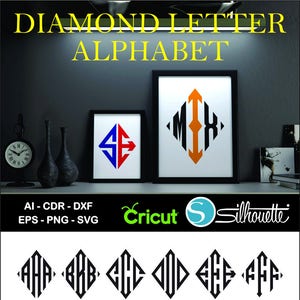 Buy 2 Get 1 Free 3 Letter Diamond Monogram Alphabet Ai CDR - Etsy