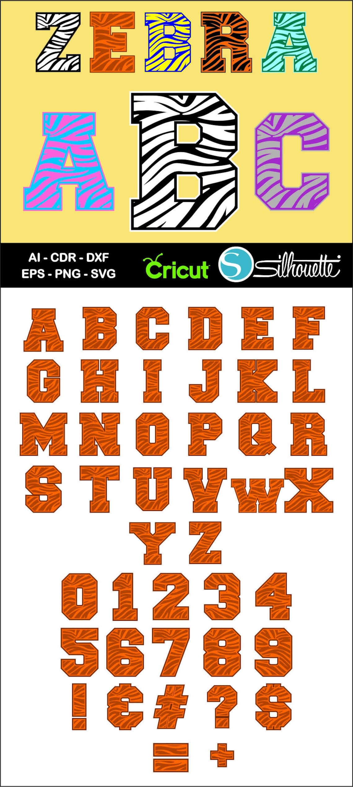 Buy 2 Get 1 Free, Zebra Alphabet Font, Ai, CDR, Eps, SVG, Dxf, Png ...