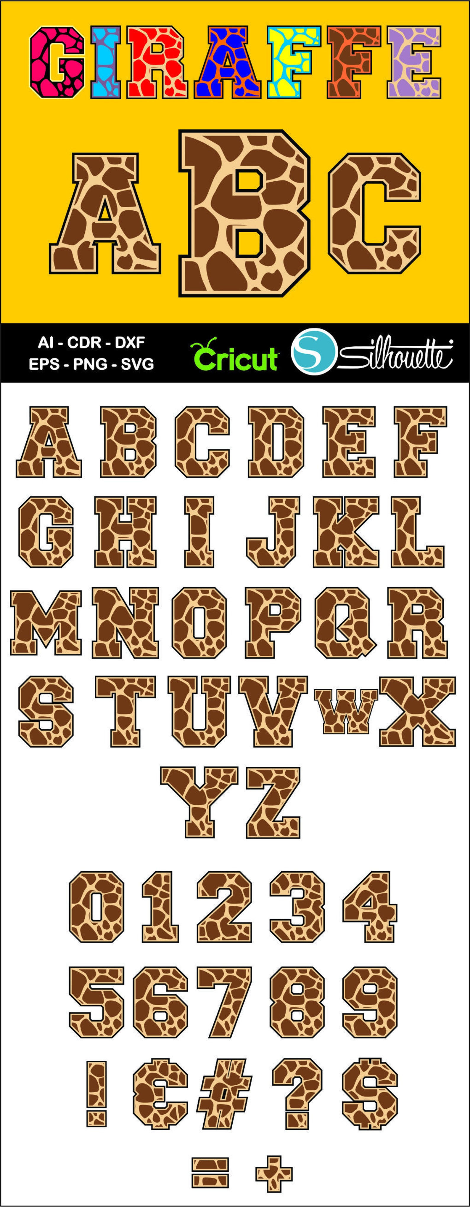 Buy 2 Get 1 Free, Giraffe Alphabet Font, Ai, CDR, Eps, SVG, Dxf ...