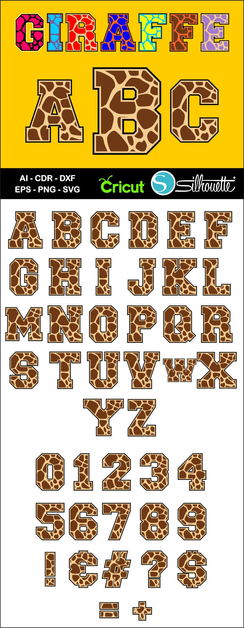 Buy 2 Get 1 Free, Giraffe Alphabet Font, Ai, CDR, Eps, SVG, Dxf ...