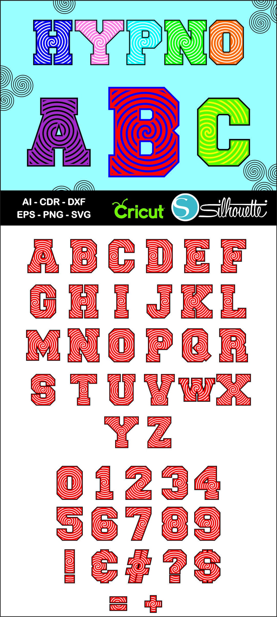 Buy 2 Get 1 Free, Hypno Alphabet Font, Ai, CDR, Eps, SVG, Dxf, Png ...